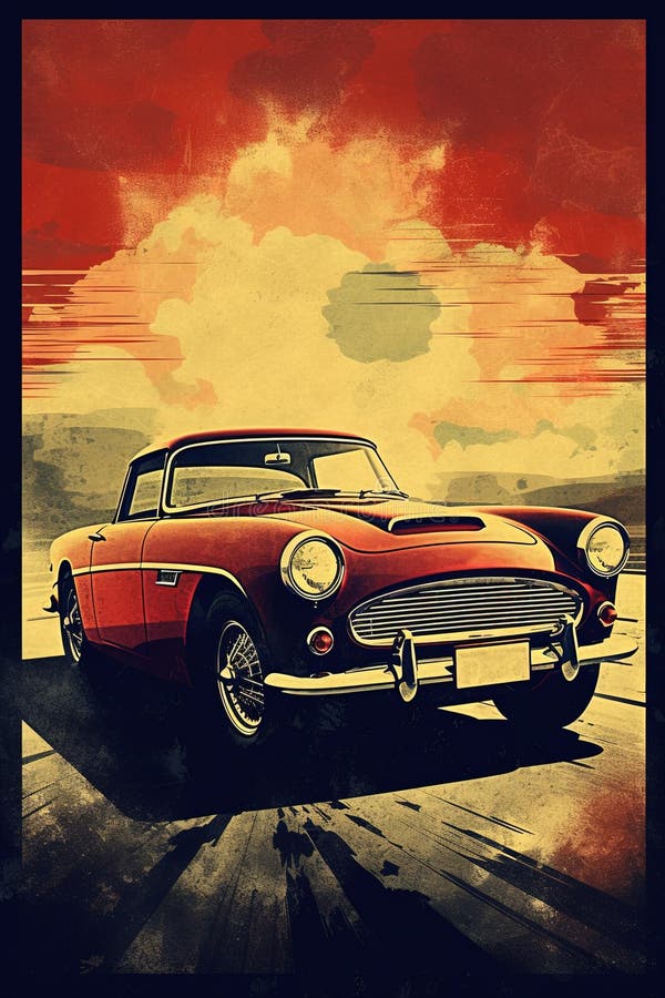 Vintage Poster with Retro Car Stock Illustration - Illustration of ...