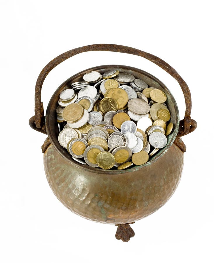 Vintage pot with coins stock photo. Image of cash, credit - 23039442