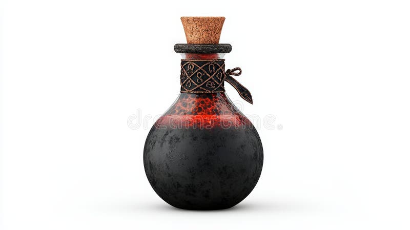 Vintage Potion Bottle with Cork and Decorative Elements White Isolate ...