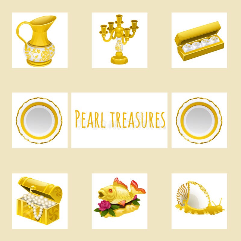Vintage and Precious Treasures, Seven Icon Stock Vector - Illustration ...