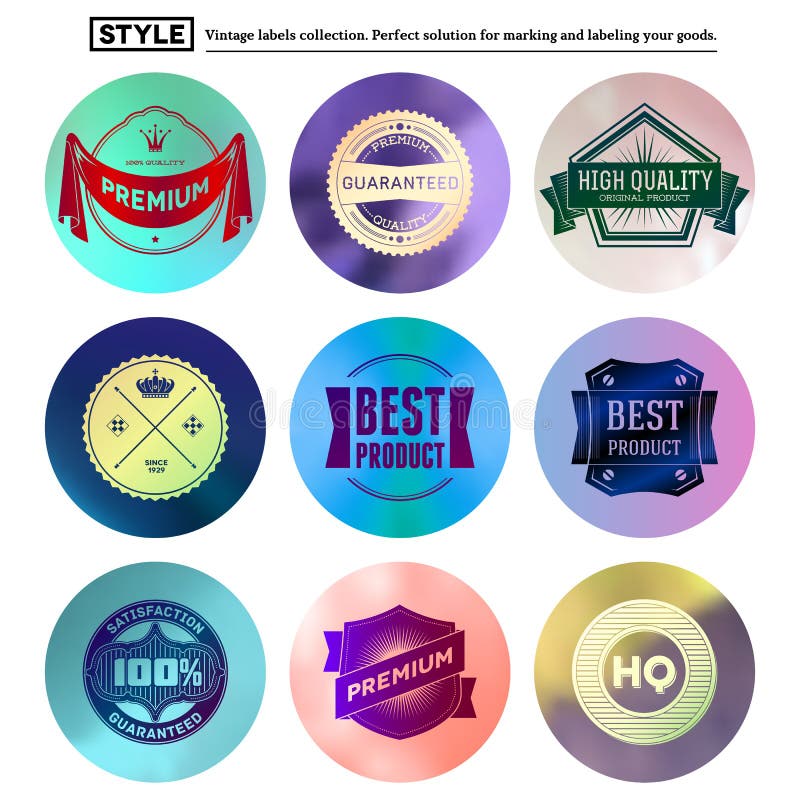 Vintage Premium Labels Set on Tile Structured Layout and Blurred ...