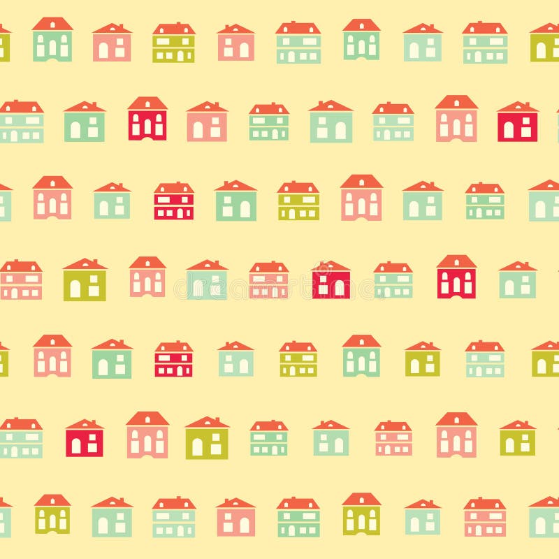 Vintage Pretty Town Yellow Colorful Pattern Stock Vector - Illustration ...