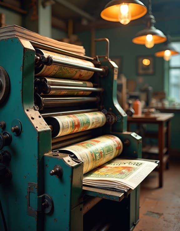 Vintage Printing Press in Action, Producing Newspapers Magazines ...