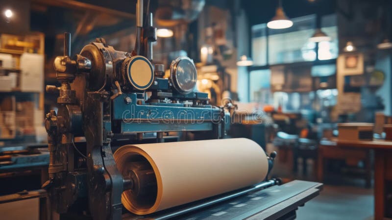 Vintage Printing Press Machine in a Workshop Stock Illustration ...