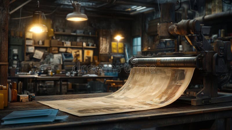 Vintage Printing Press Workshop with Large Print Emerging Stock ...