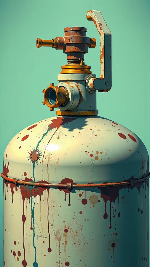 Vintage Propane Tank with Rusty Valve Against Turquoise Background ...