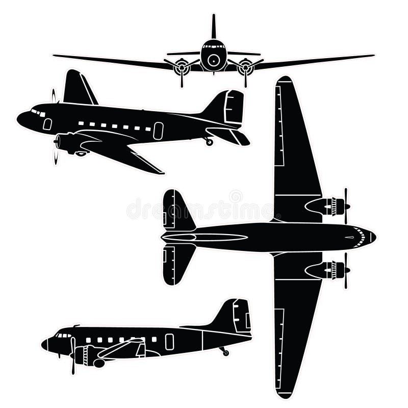 Vintage Propeller Airplane Vector Set with Outline Stock Vector ...