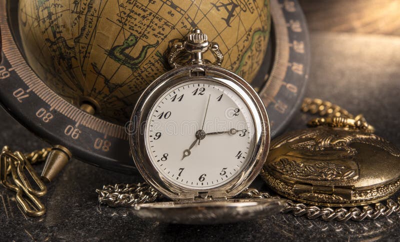 Vintage Watch Pendant and Necklace on Old World Map Stock Image - Image ...