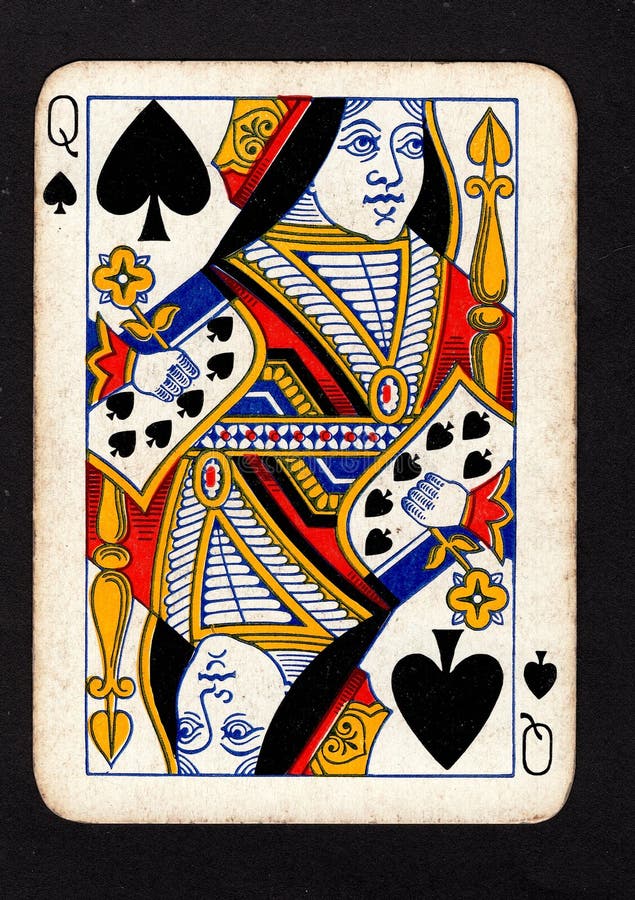 A Vintage Queen of Spades Playing Card on a Black Background. Stock ...
