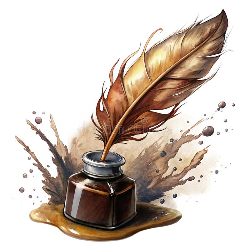 A Vintage Quill and Ink Bottle in Transparent Background Stock Image ...