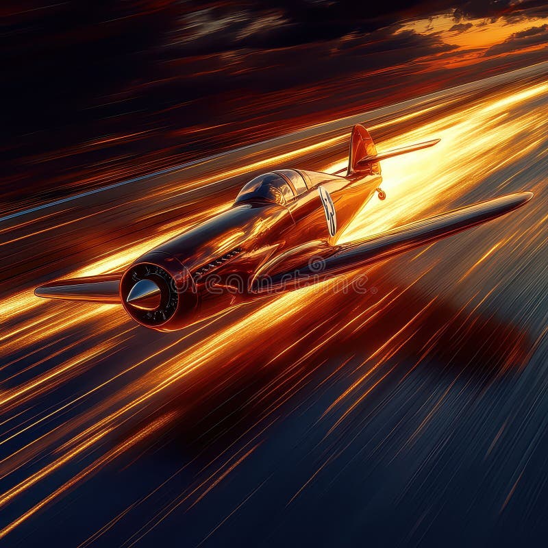 Vintage Racing Airplane in Motion Against a Dramatic Sky Background ...