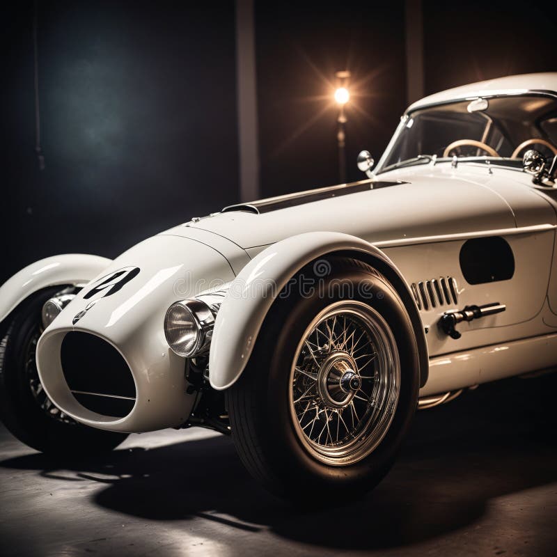 Vintage Racing Car in White with Neon Glow Stock Illustration ...