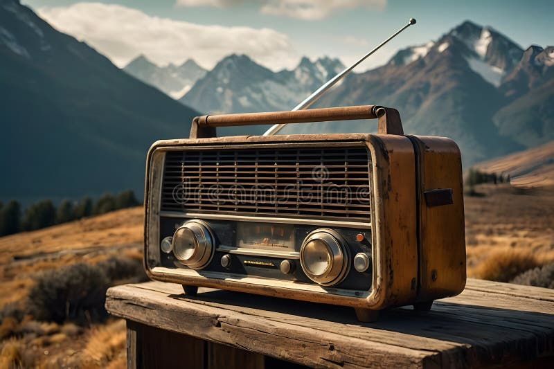 A Vintage Radio on a Wooden Table with Blurred Background Stock Image ...