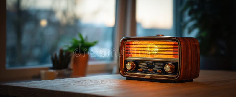 The Vintage Radio Radiating Warm Light in a Cozy Interior Setting..AI ...