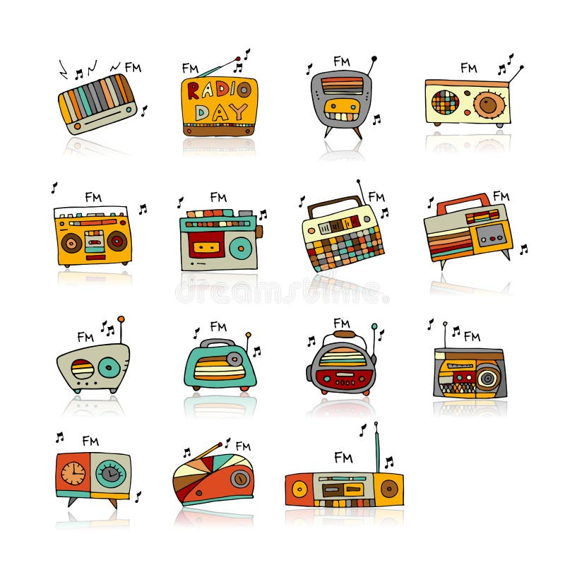 Vintage Radio Set, Sketch for Your Design Stock Vector - Illustration ...