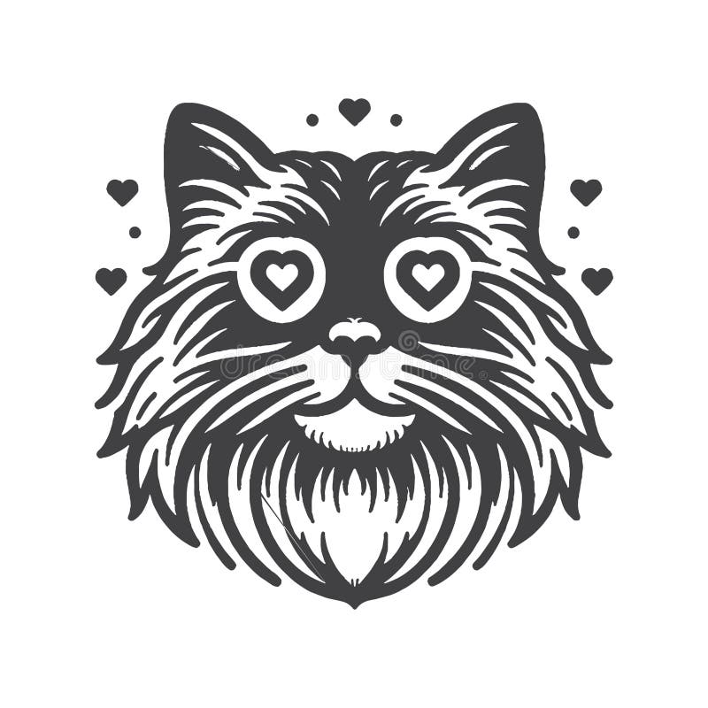 Vintage Ragdoll Cat Head with Heart Eyes Illustration. Stock Vector ...
