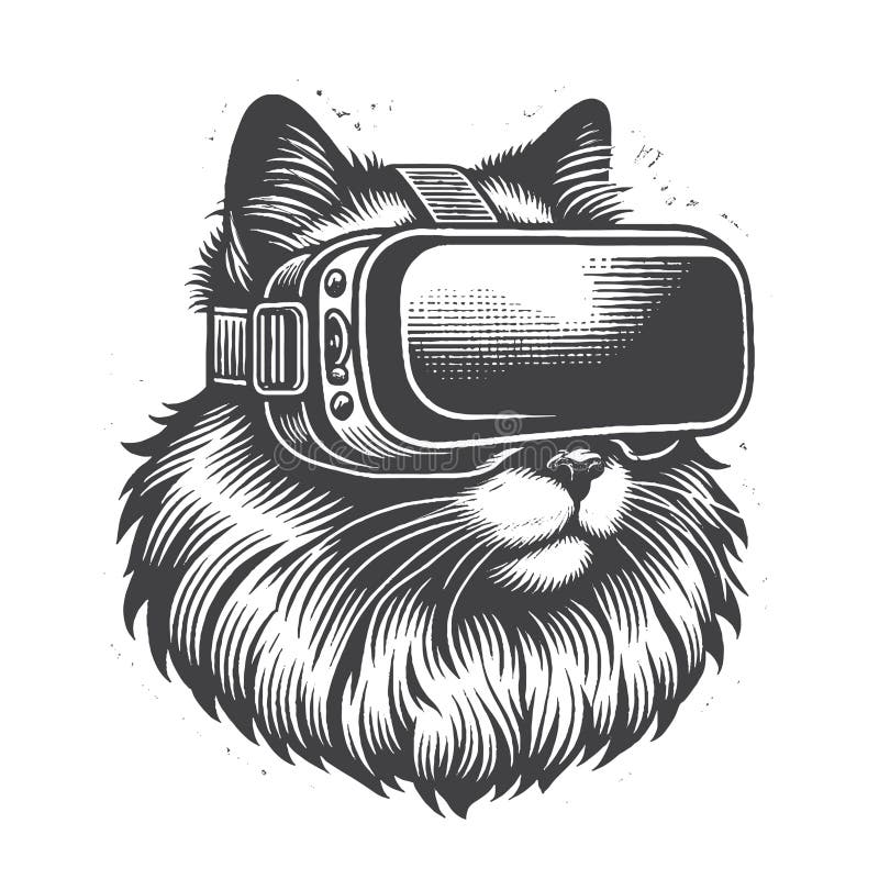 Vintage Ragdoll Cat Wearing VR Headset Illustration. Stock Vector ...
