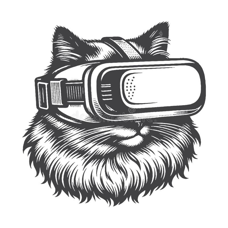 Vintage Ragdoll Cat Wearing VR Headset Illustration. Stock Vector ...