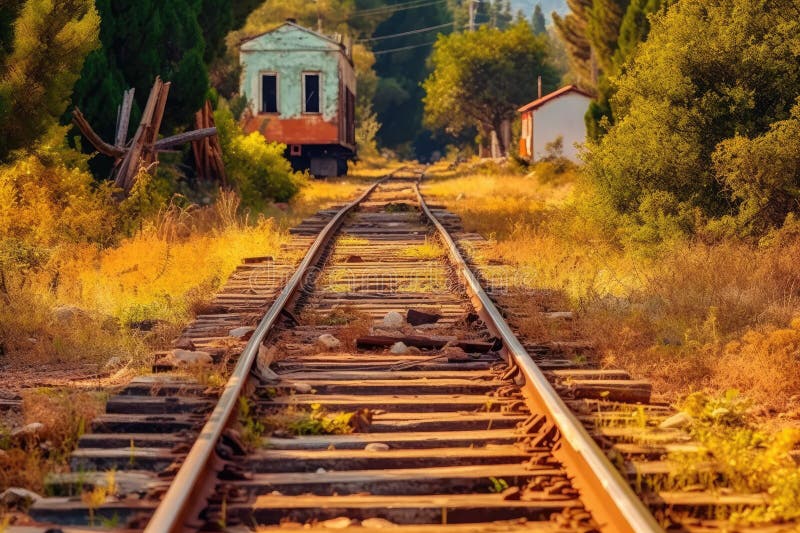 Vintage Railroad Route and Old Rails in the Woods. Generative AI Stock ...