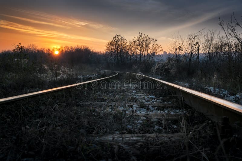 Vintage Railroad in the Sunset Stock Photo - Image of train, tree: 83700378
