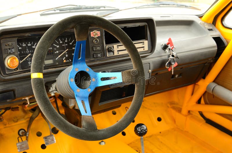 Vintage rally car inside stock image. Image of steel - 40388455
