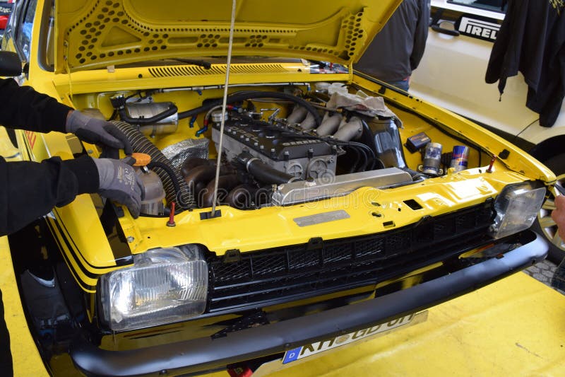 Daun, Germany - 07 25 2025: Vintage Rally Car Engine with Hands in ...