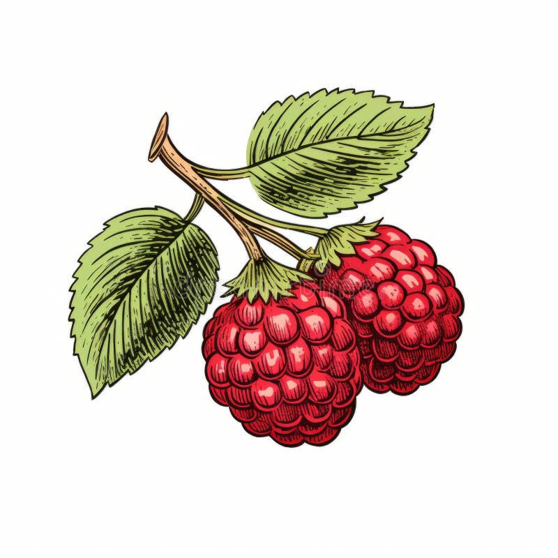 Vintage Raspberry Engraving Stamp Illustration for High-quality Print ...