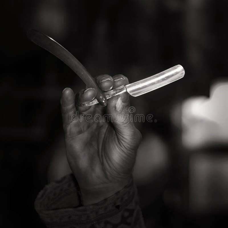 Vintage Razor in the Hand of an Old Man Stock Photo - Image of white ...