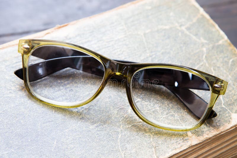Vintage Reading Glasses on the Book Stock Image - Image of education ...