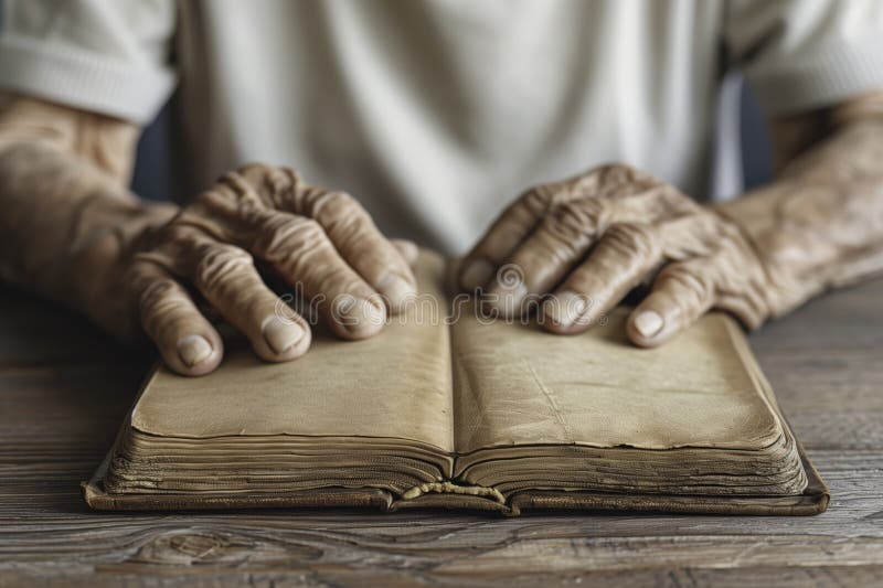 Vintage Reading and Knowledge: Hands of an Elderly Person with an Old ...