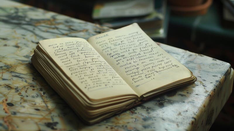 Vintage Recipe Book on Marble Table with Handwritten Notes and Culinary ...
