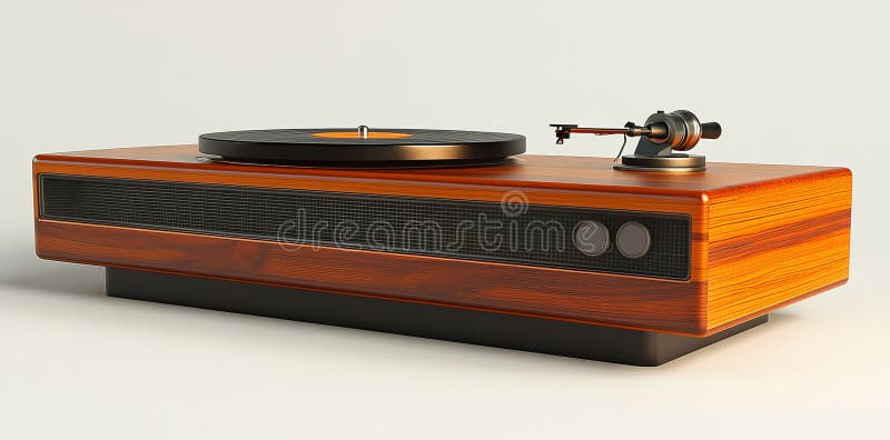 The Vintage Record Player, Made of Wood, is Set Against a White ...