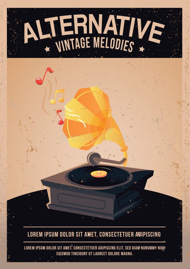 Vintage Record Player Poster. Vector Illustration Decorative Design ...