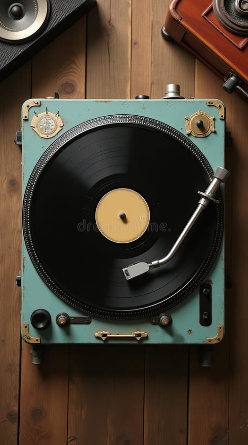 Vintage Record Player Showcasing Retro Design from a Top-down View ...