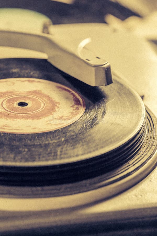 Vintage Record Player with a Stack of Vinyl Records Stock Photo - Image ...