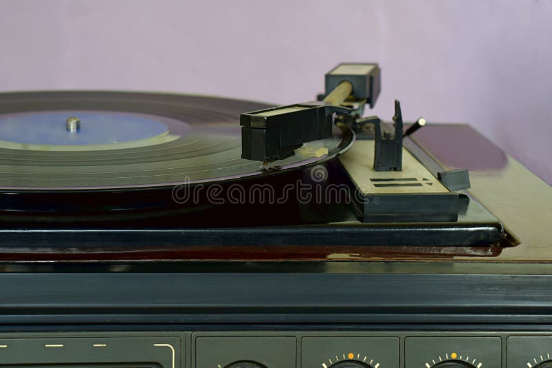 Vintage Record Player with Vinyl Disc, Close-up Stock Photo - Image of ...