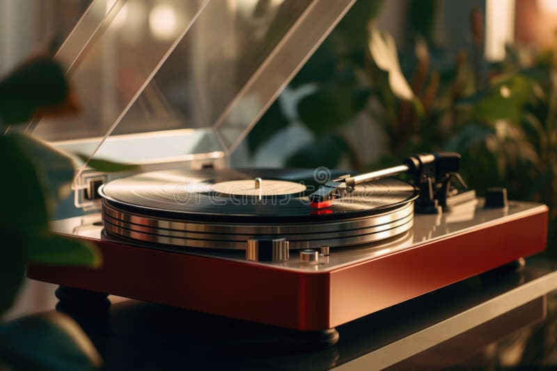 Vintage Record Player with Vinyl Disc on Table in Room. Generative AI ...