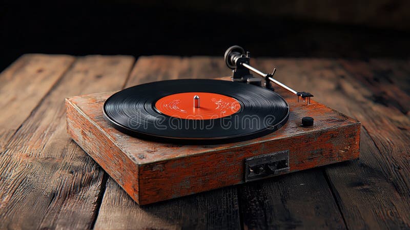 Vintage Record Player on Wooden Surface Stock Illustration ...