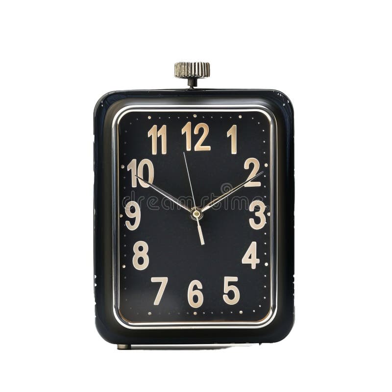 Vintage Rectangular Alarm Clock Telling Time on White Background Stock ...