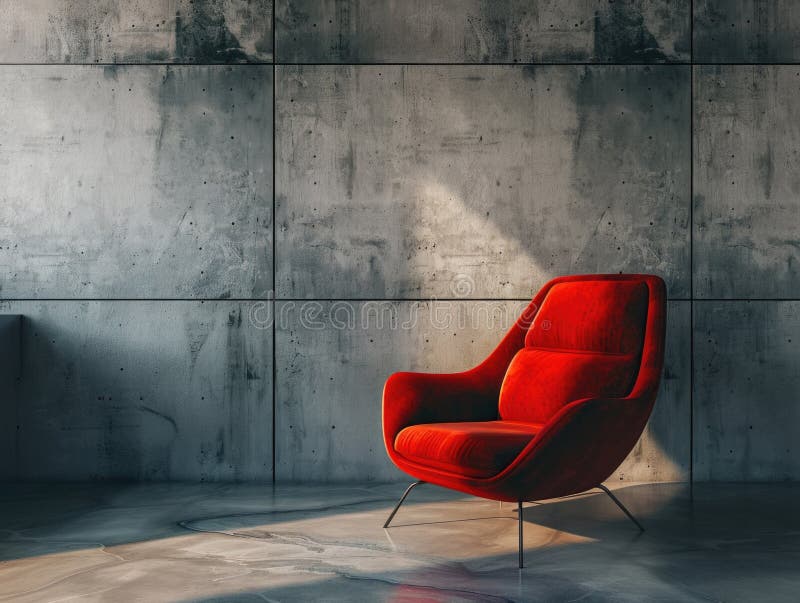 Vintage Red Armchair in Concrete Room Stock Photo - Image of textured ...