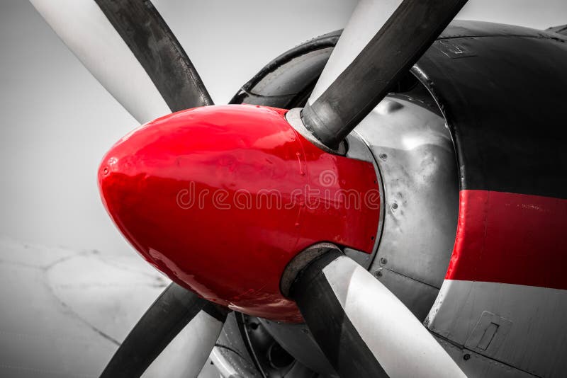 Vintage Red and Black Engine Stock Image - Image of silver, propeller ...