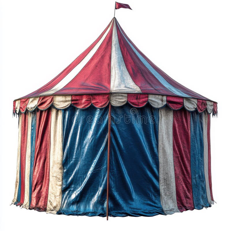 Vintage Red and Blue Circus Tent with Flag Against White Background ...