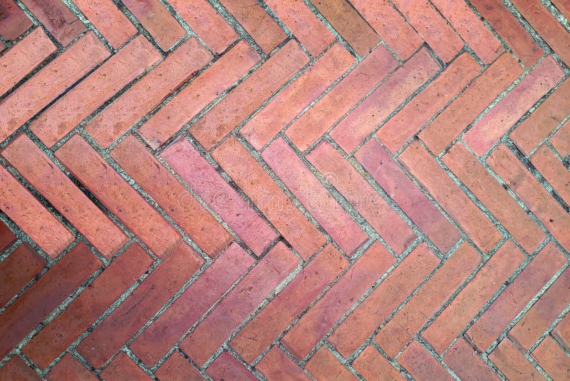Vintage Red Brick Floor in Herringbone or Zigzag Pattern Stock Photo ...