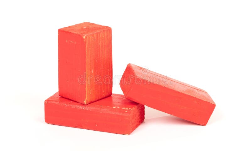 Vintage Red Building Blocks Isolated on White Stock Photo - Image of ...