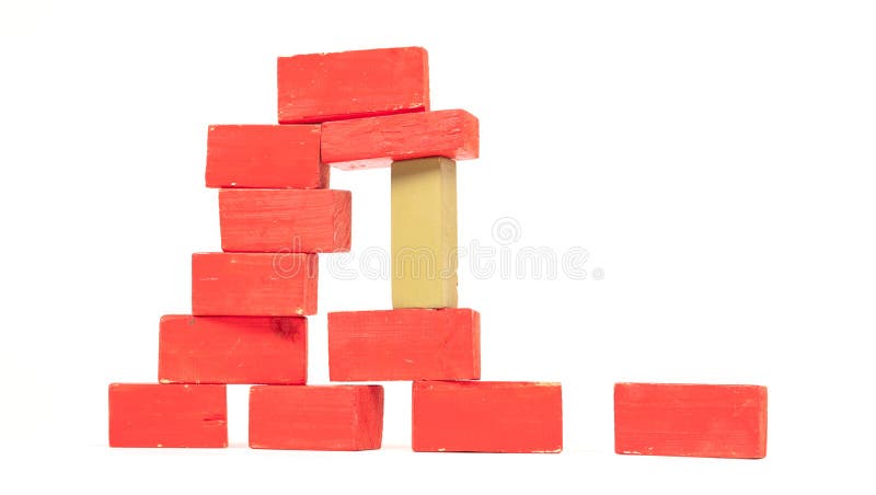 Vintage Red Building Blocks Isolated on White, One Standing Out Stock ...