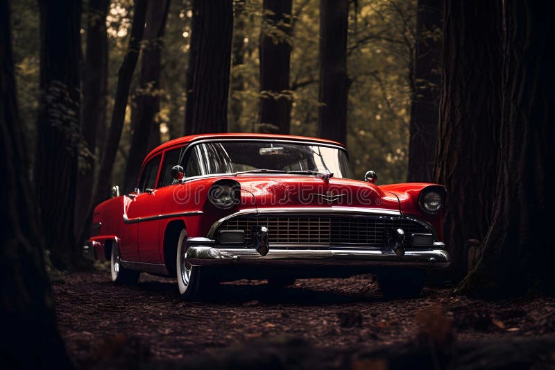 Vintage Red Car on the City Road Stock Illustration - Illustration of ...