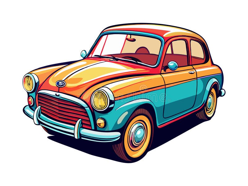 Vintage Red Car 3d Vector Sticker Design Stock Vector - Illustration of ...