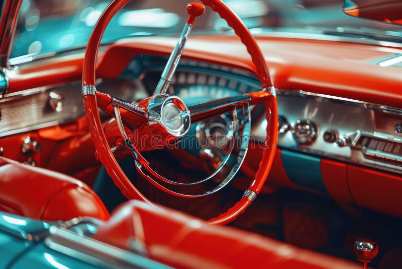 Vintage Red Classic Car Interior Close-up Stock Illustration ...