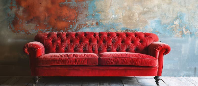 Red Couch Against Wall stock photo. Image of relaxation - 309967008