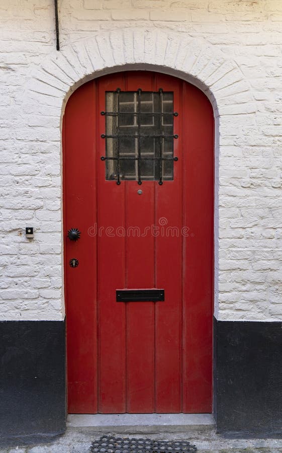 Vintage Red Door Iron Grid Brick White Wall Stock Photos - Free ...